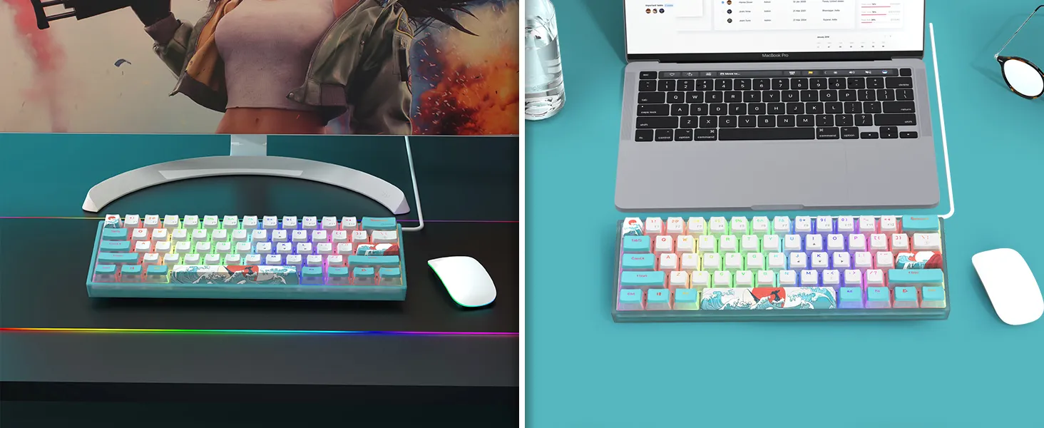 Womier WK61 Coral Sea 60% Mechanical Hot-Swap Keyboard with Pudding PBT ...