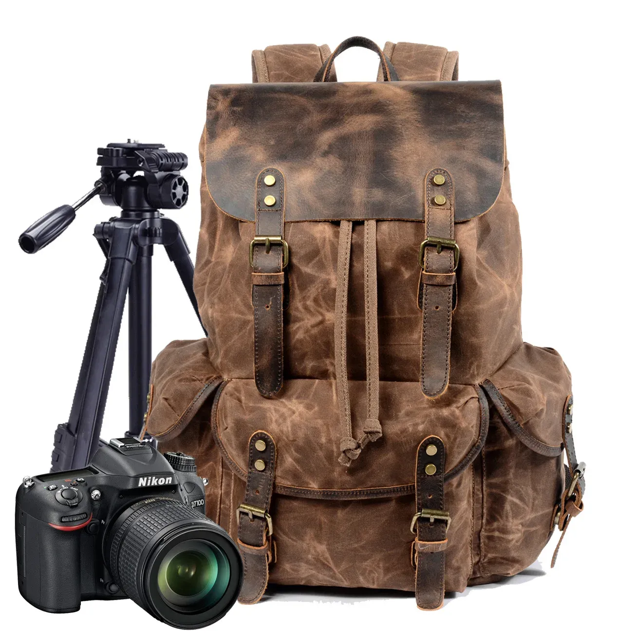 DHgate.com:Waterproof Waxed Canvas Camera Backpack with Detachable ...