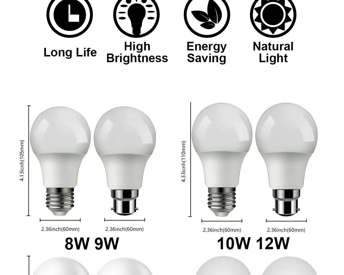 Bright LED bulb lamp AC 220V-240V A60 8W-18W with B22 and E27 base for ...