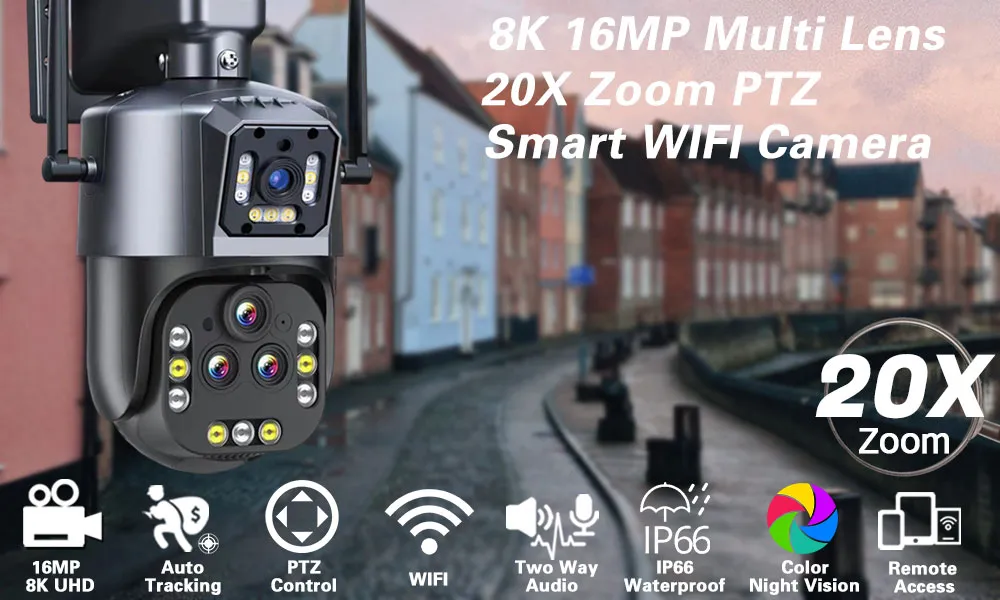Long Distance Outdoor Wireless PTZ IP Camera 100M-150M Range 8K 16MP ...
