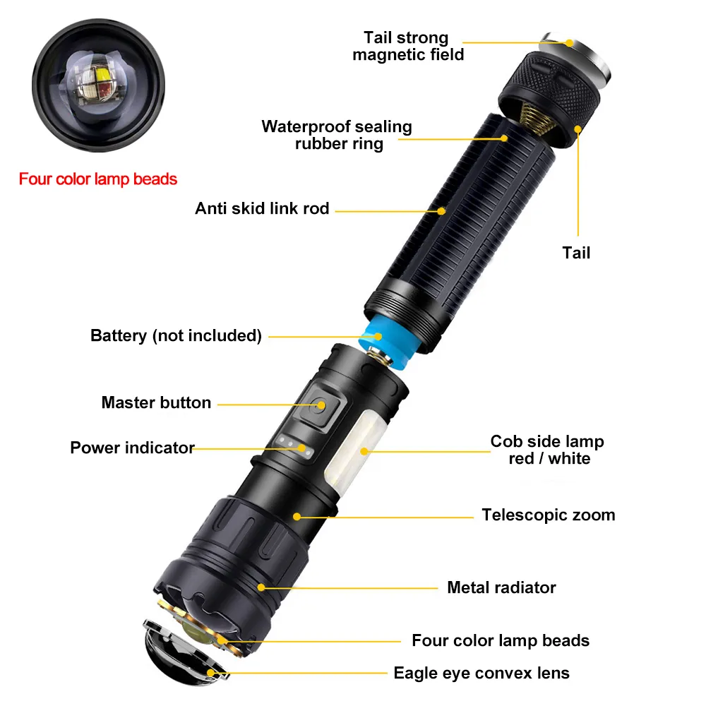 Multi-Color Tactical Flashlight - Zoomable LED Torch for Hunting ...