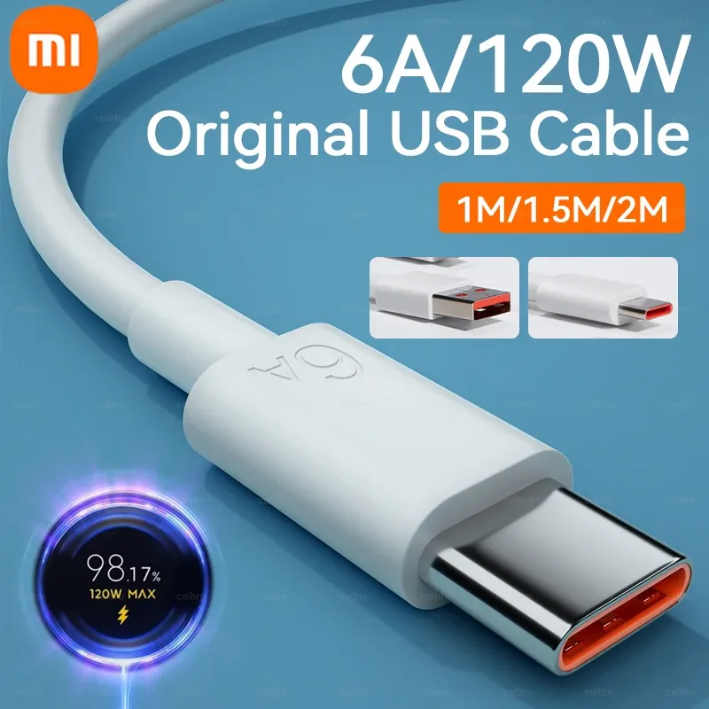 Original Xiaomi 6A USB Type C Cable Charger 120W Turbo Fast Charging ...