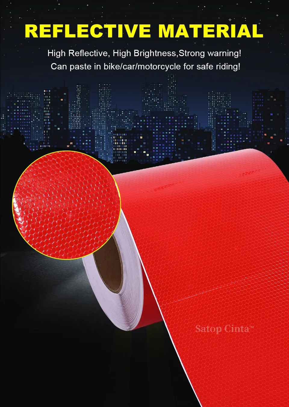 5m Red Yellow Reflective Safety Warning Stickers, Adhesive Reflectors ...
