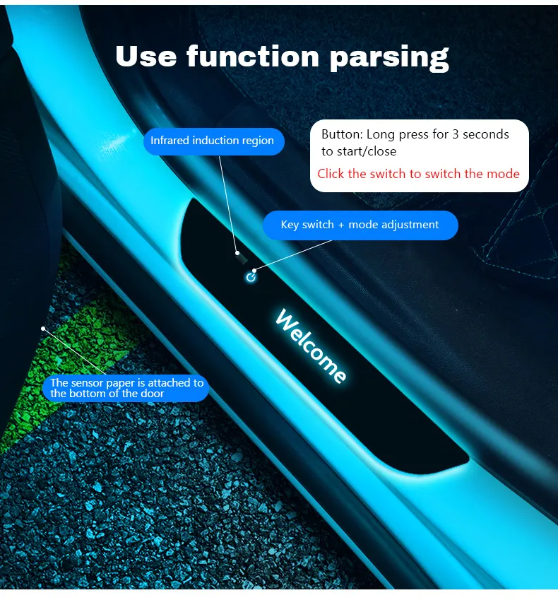Customized Magnetic Car Door Sill Pedal LED Lights with Infrared Sensor ...