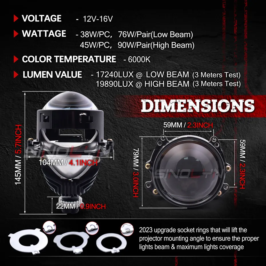 DHgate.com:Sinolyn 3" Bi LED Projector Lenses H7 H4 H1 9005 9006 with Halo Angel Eyes Universal ...