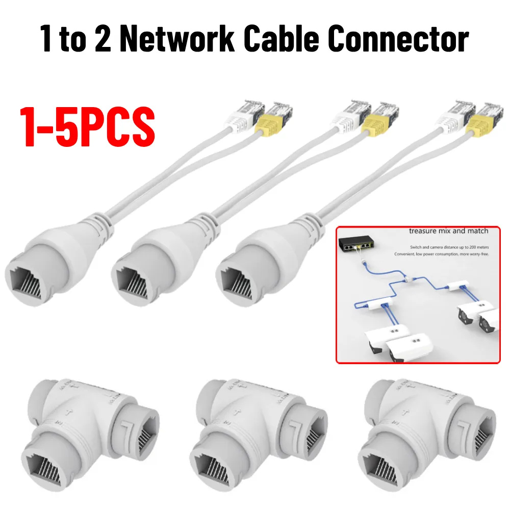 POE Splitter 1 to 2 Network Cable Connector Adapter Three-way RJ45 Head ...