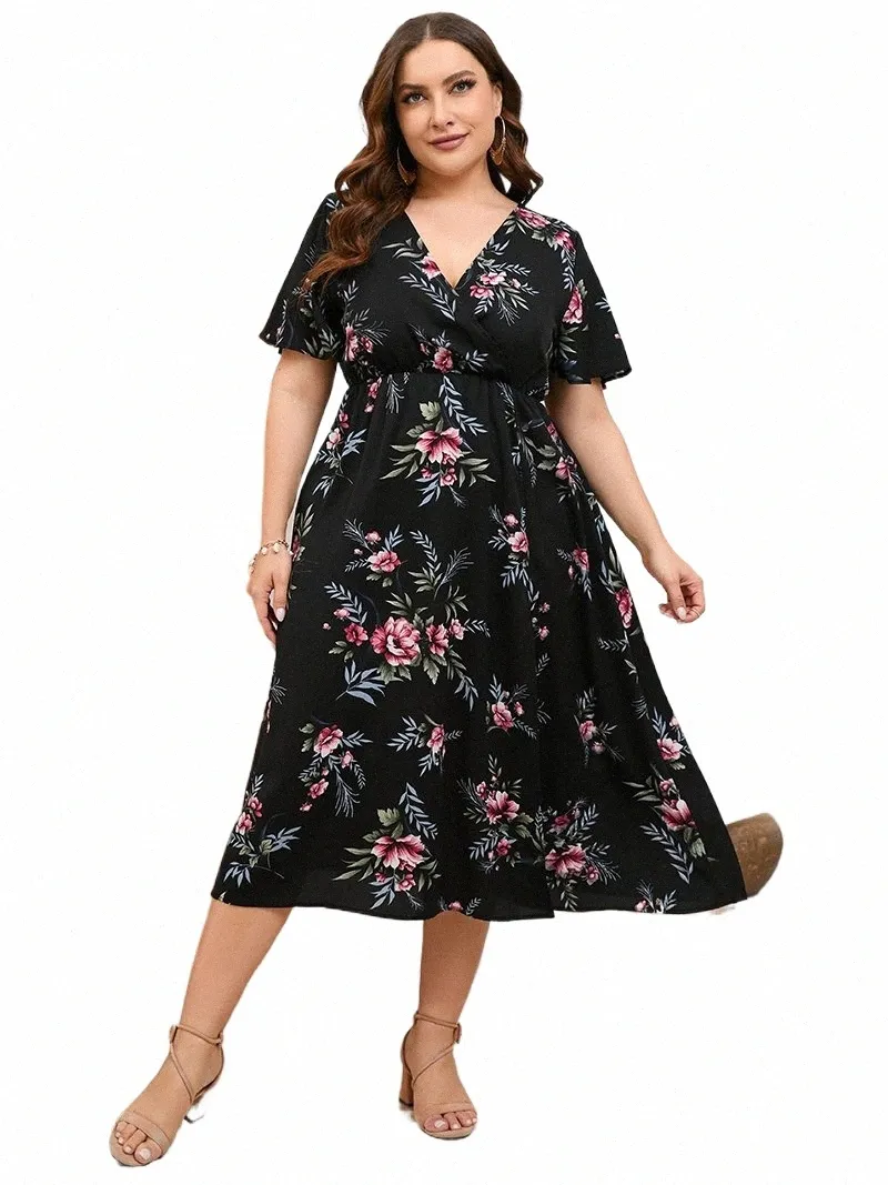 DHgate.com:Elegant V-Neck Floral Side Slit Summer Dress for Women:Apparel