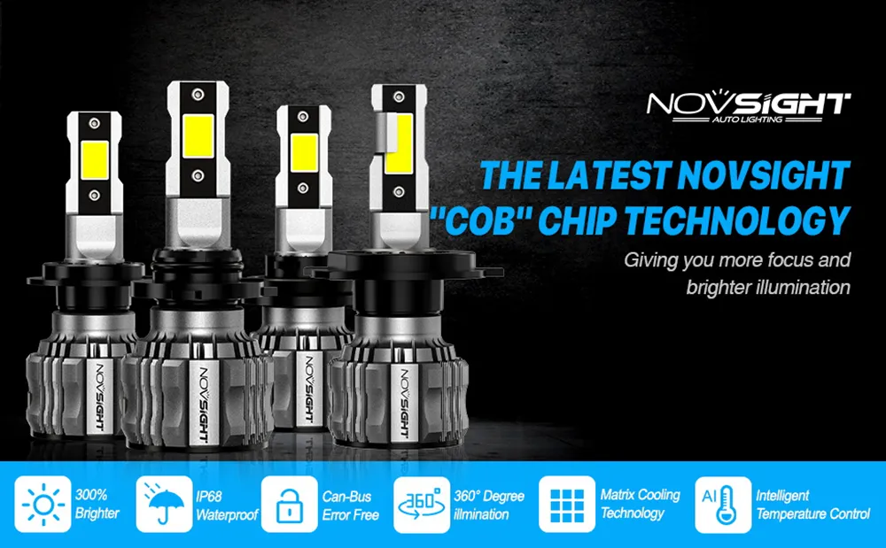 NOVSIGHT H7 LED Canbus Headlight Bulbs H4 H11 H8 H9 9005 HB3 9006 HB4 ...