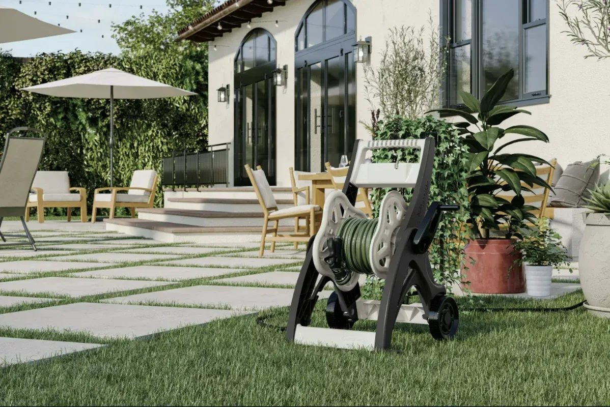 Portable Garden Hose Reel Cart Holds Up To 175 Ft, Gray Finish, With ...