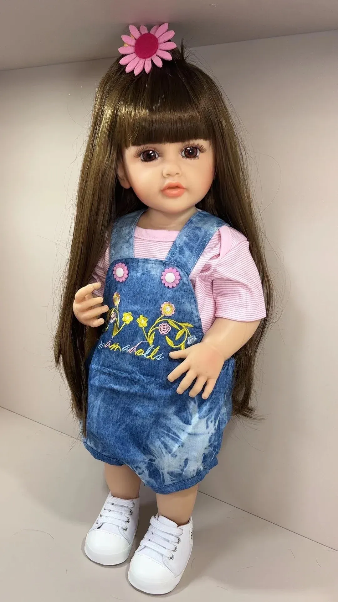 22 Inch Silicone Body reborn baby dolls with Denim Strap Pants ...