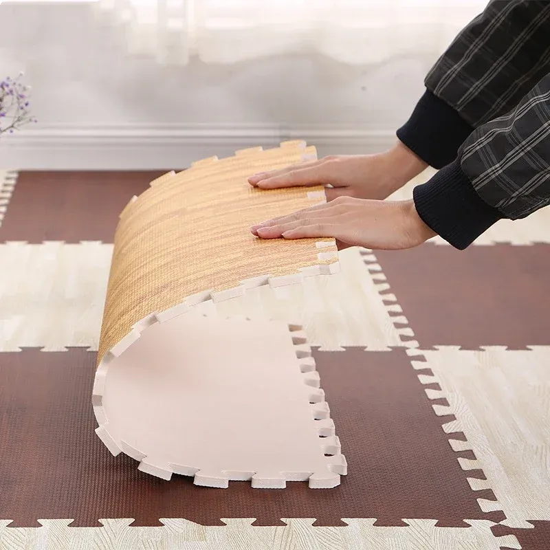 Play Mats Interlocking Wood Grain Puzzle Foam Floor Tiles Thick Durable ...