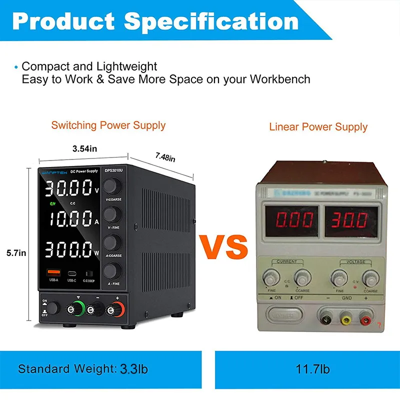 30V 10A 60V 5A Adjustable DC Power Supply, Lab Bench Power Source ...