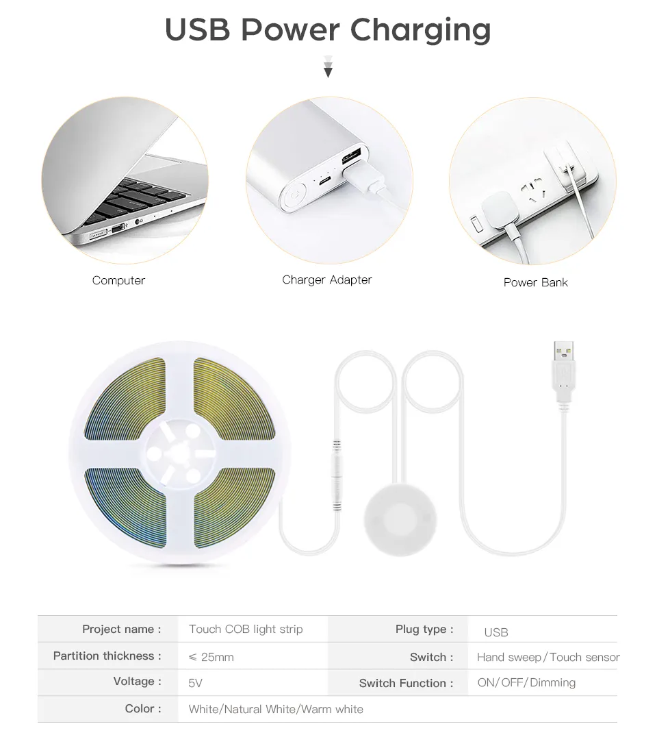 LED Touch Sensor Lights Strip 5V USB COB LED Strip... From Ddmydec, $87 ...
