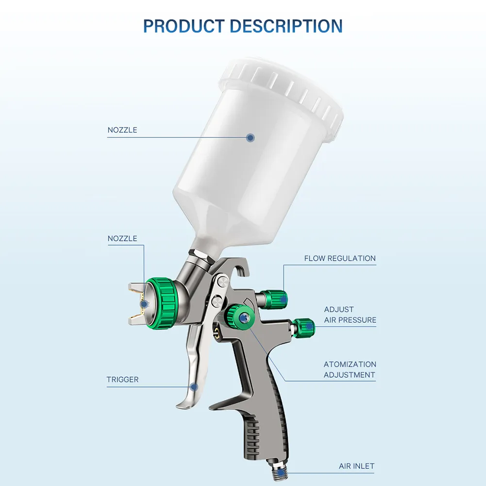 LVLP Gravity Feed Spray Gun Pneumatic 600ml Paint Sprayer Adjustable ...