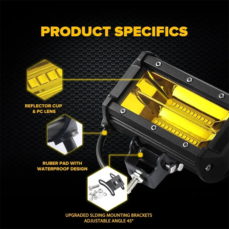 72W LED Work Light - White/Yellow, 12V/24V, Spot Beam, for Off-Road ...