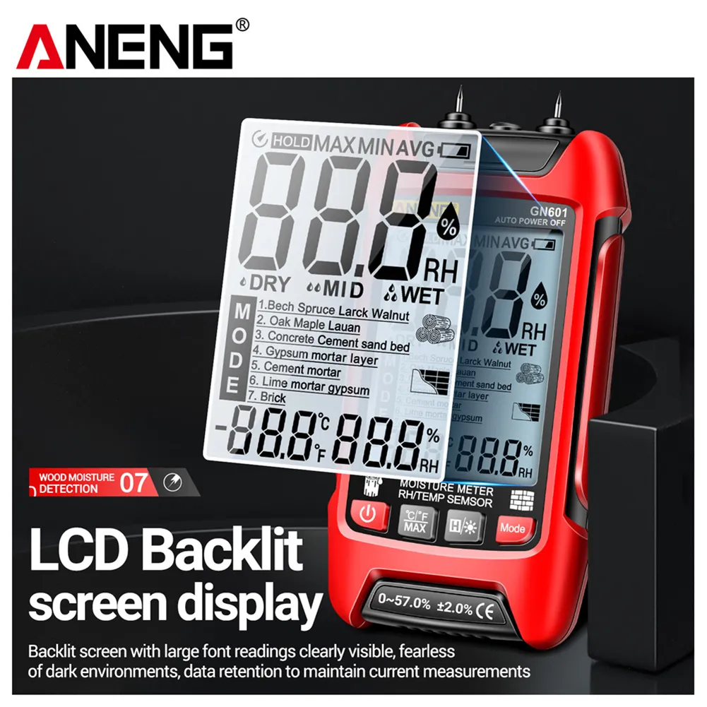DHgate.com:ANENG GN601 Pro Digital Wood Moisture Meter, Temperature Humidity Monitor, Multiscene ...