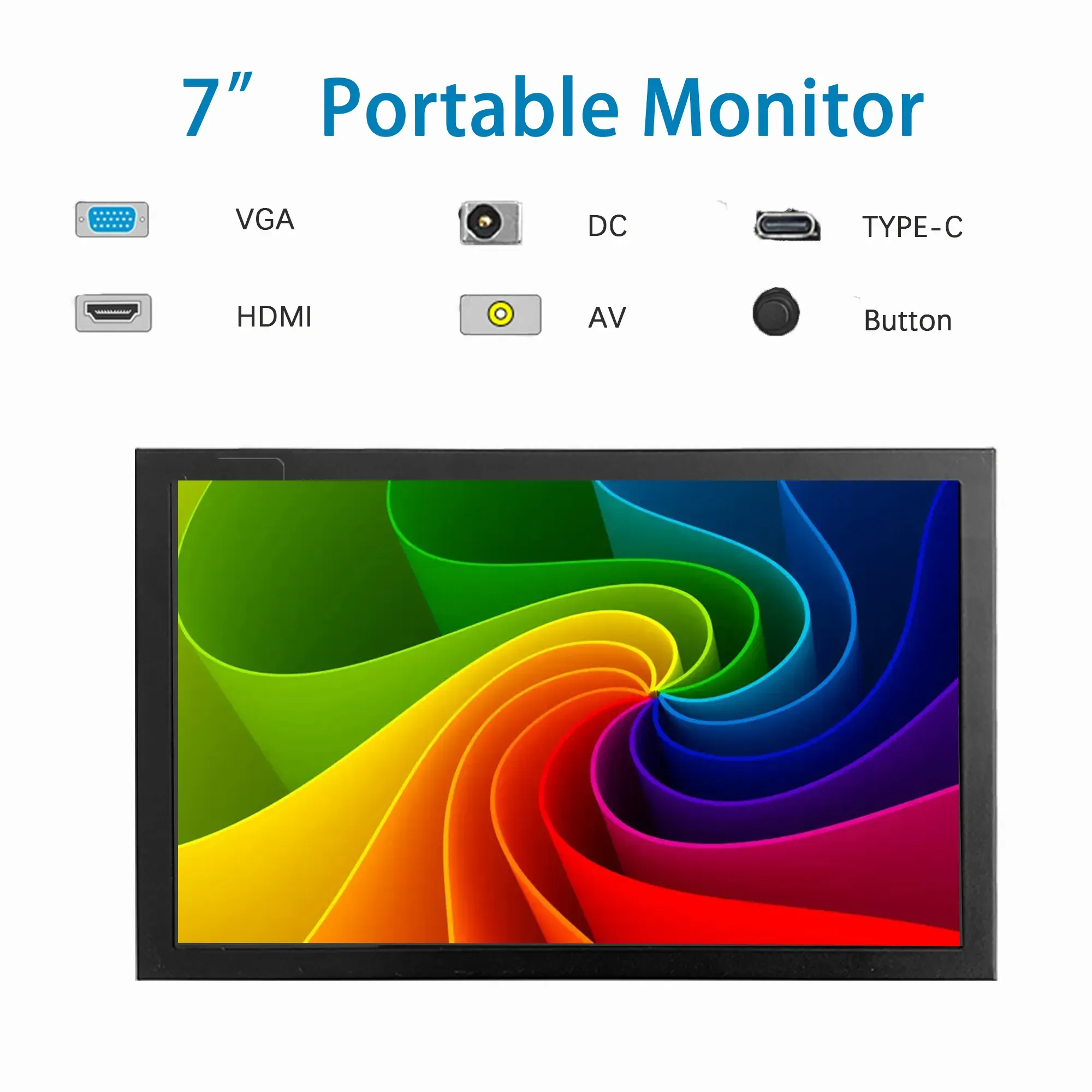 Laptop 7 Inch Mini TFT Monitor 1024x600 High Pixel LCD Screen Display ...