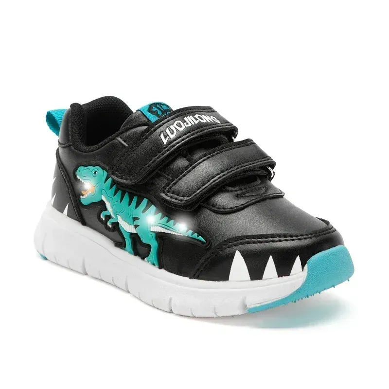 EXDINO Baby Kids Genuine Leather LED T-Rex Flashing Sneakers, Light-up ...