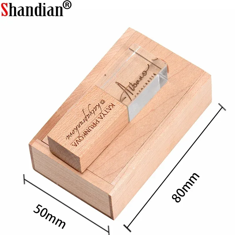 2024 NewSHANDIAN Wooden Crystal USB Flash Drive, 8GB-64GB USB 2.0 ...