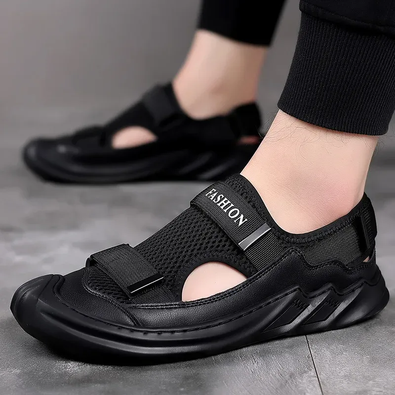 Men's Sandals Summer Leather Breathable Mesh Sandals Outdoor Casual ...