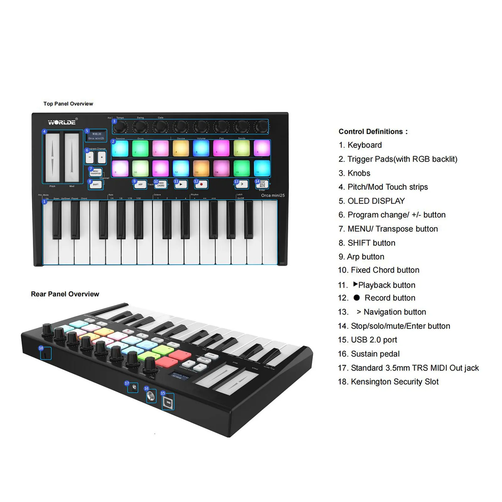 WORLDE Panda Mini 25-Key USB MIDI Keyboard: Compact and Portable USB ...