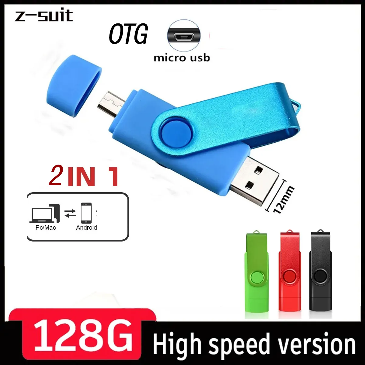 Metallic 2-in-1 OTG Flash Drive: High-Speed USB 3.0 Memory Pen Drive ...