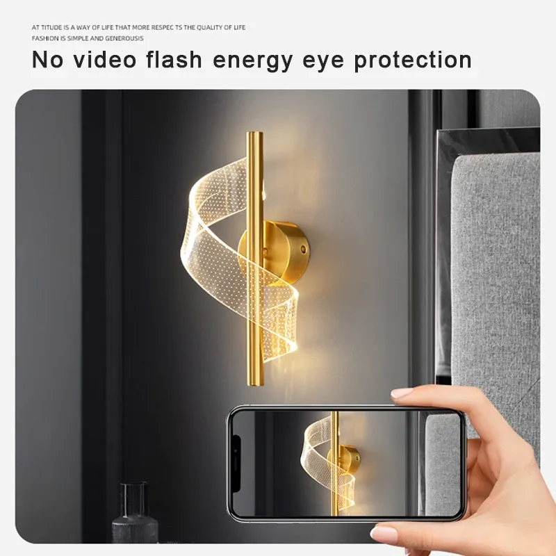 Modern Nordic LED Wall Lamp Black Gold Shadeless Bedside Wall Sconce ...