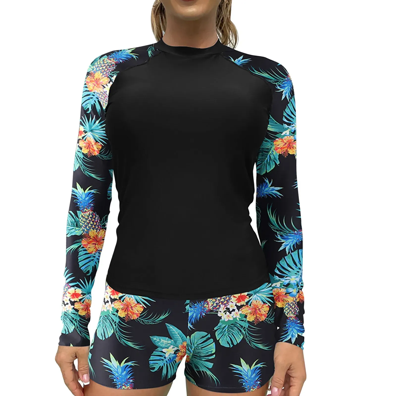 Long Sleeve Swimwear Women's Two Piece Sport Swimsuit Underwire Support ...