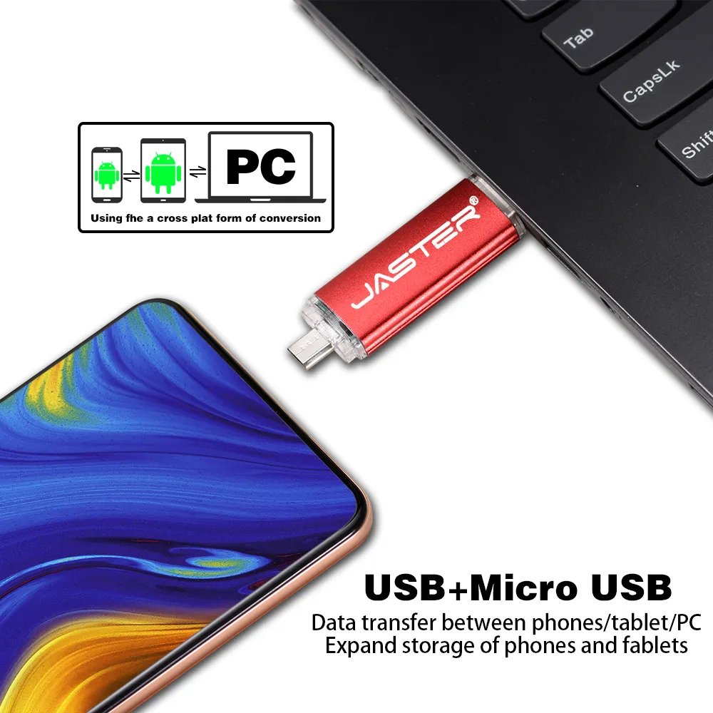 2 in 1 OTG Flash USB 2.0 Micro Pen Drive 32GB 64GB 128GB 256GB Plastic ...