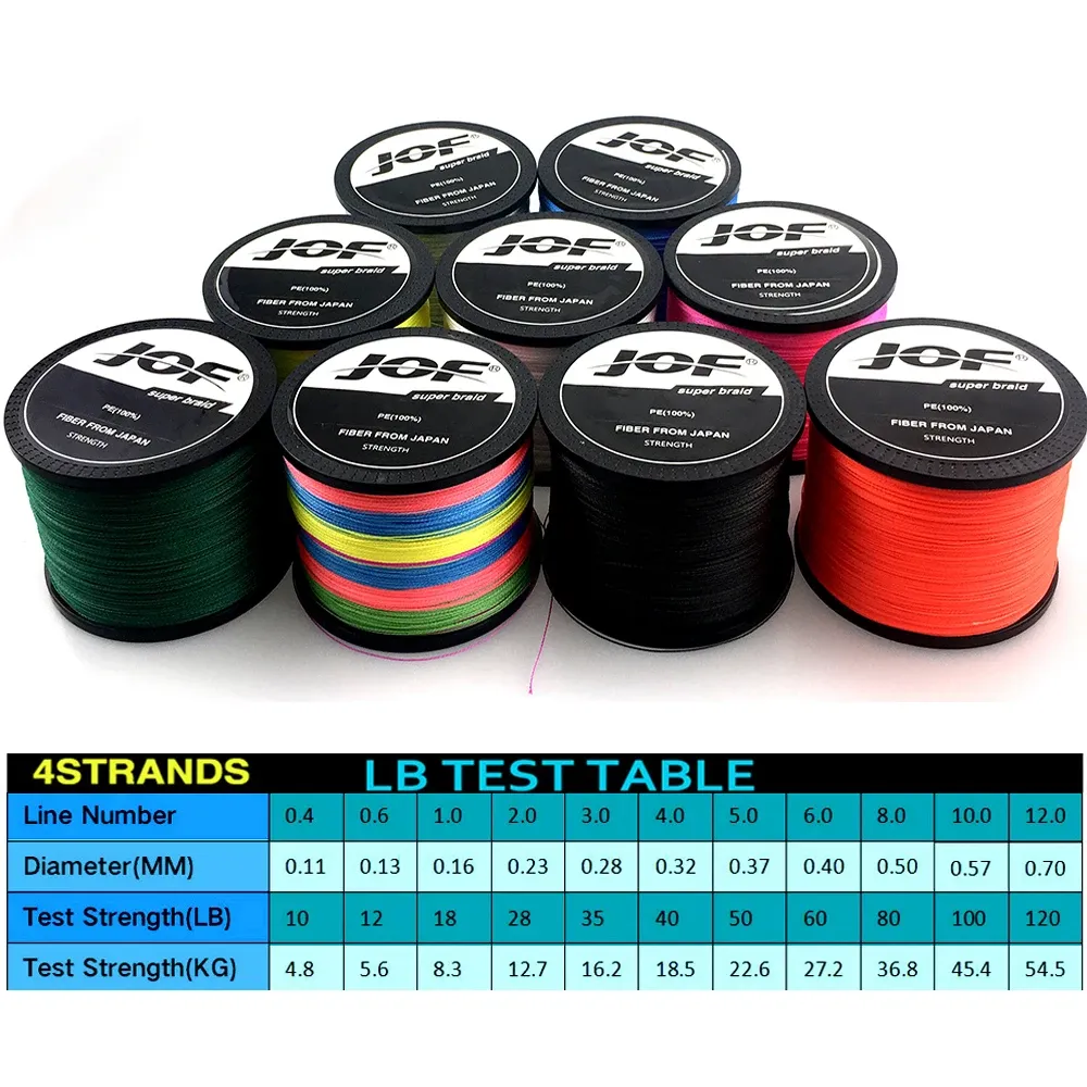 JOF PE Braided Fishing Lines 4 Strand Multifilament Fiber Strong 1000M ...
