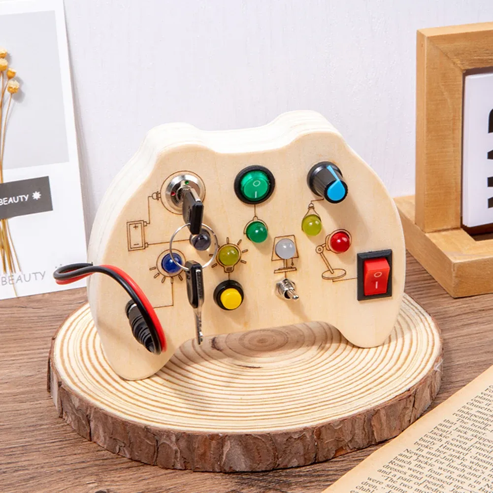 Baby Wooden Busy Board Toy LED Light Switches Sensory Busy Board ...