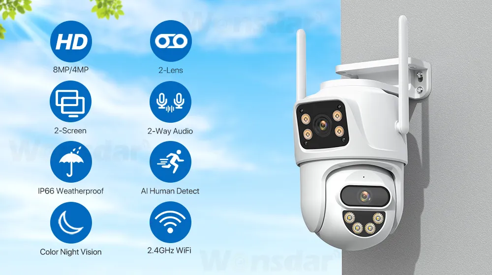 ICSee 4K 8MP PTZ WiFi Camera Dual Lens Wireless Outdoor IP Surveillance ...
