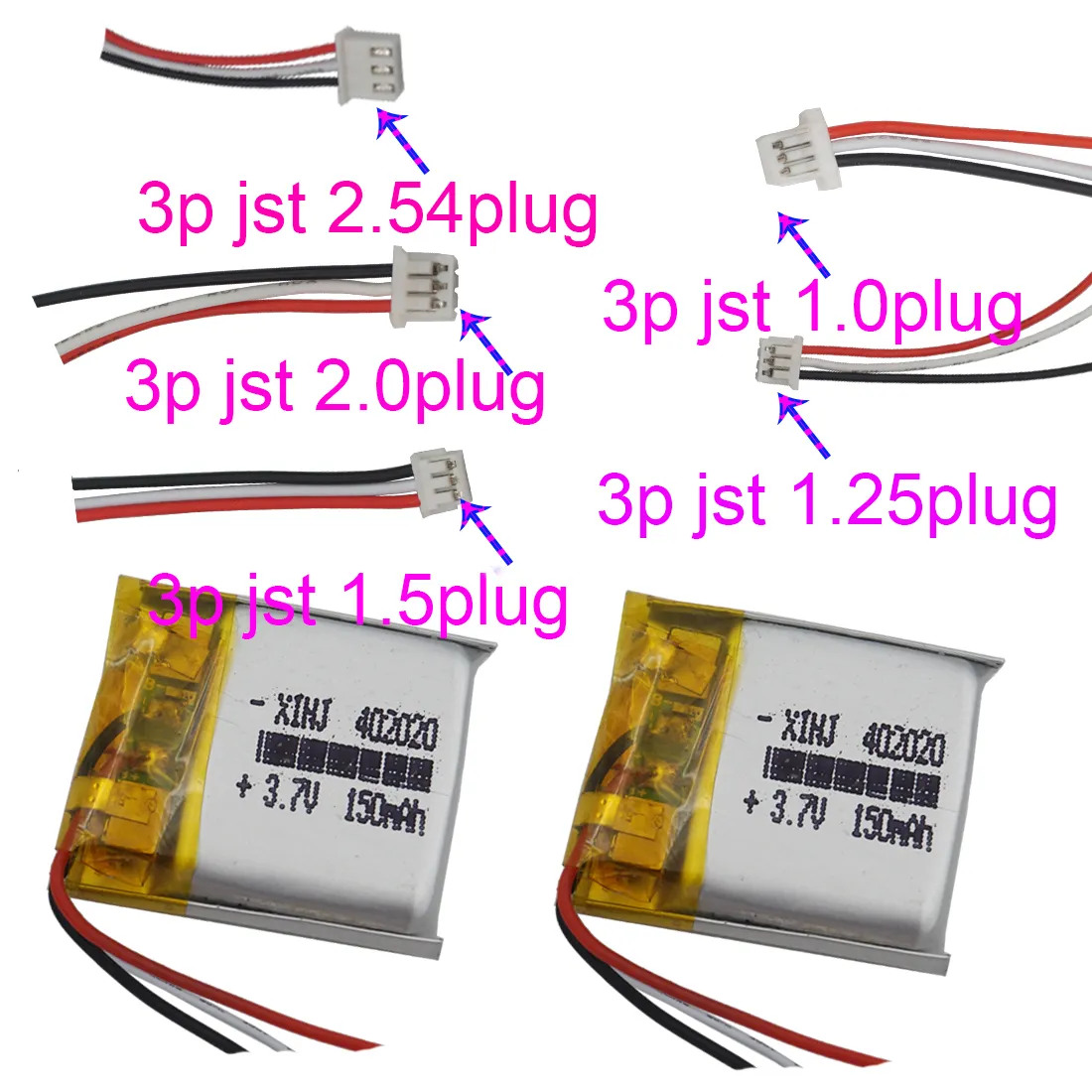 3.7V 150mAh LiPo Battery - JST 3pin Connector 1.0-2.54mm 40 - Power ...