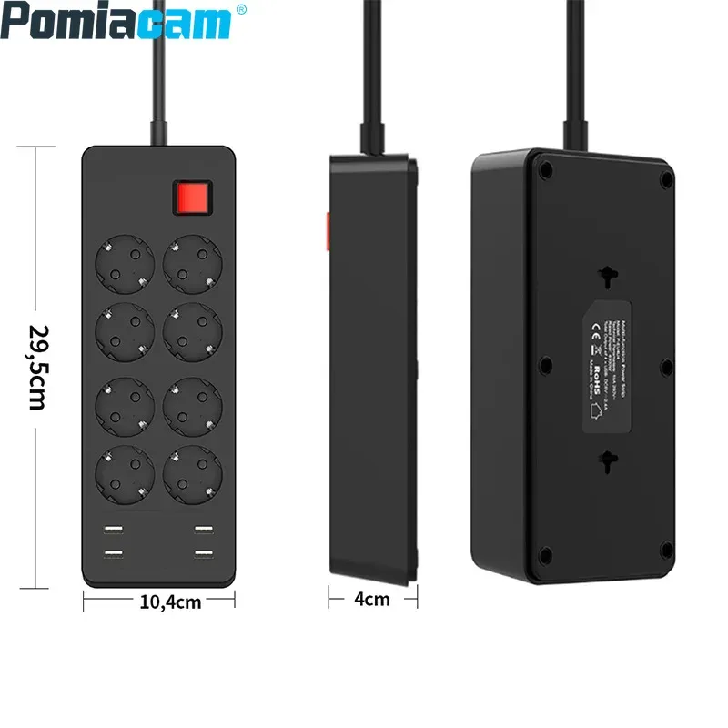 EU Power Strip with USB - 8 Outlets, 4 USB Ports, 1.5M Extension Cord ...