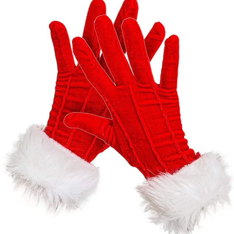 Christmas Red Velvet Fur Cuff Costume Gloves for Women and Kids from ...