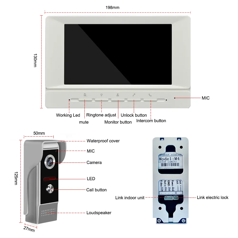 DHgate.com:7 Wired Video Doorbell Intercom Visiophone, 700TVL HD Camera ...