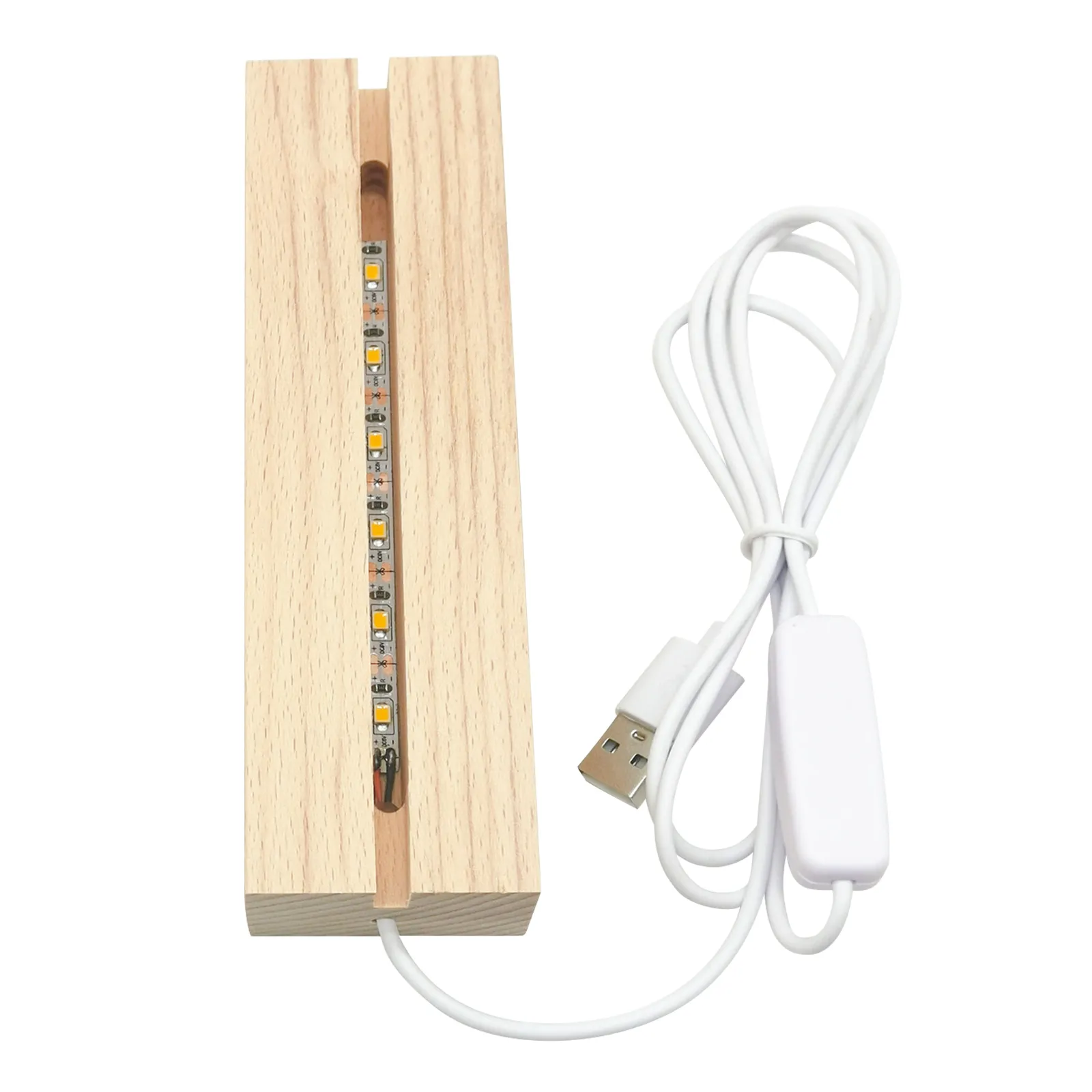 LED Lights Wood Display Base Wooden Rectangle Shape Crystal USB Lighted ...