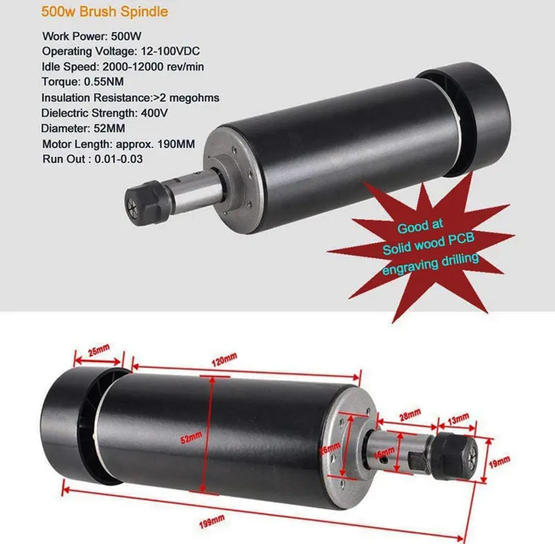 500W CNC Spindle Motor Kit - Air Cooled, ER11 Chuck, Speed Governor ...