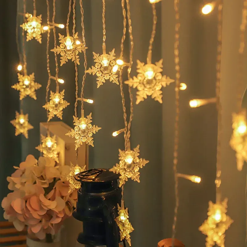 Christmas Light LED Snowflake Icicle Curtain String Lights Garland for ...