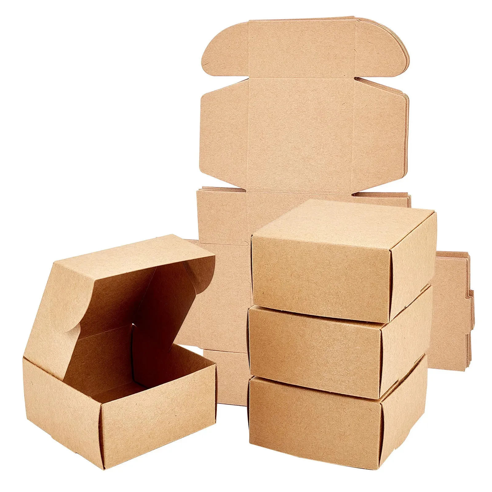 100 Kraft Cardboard Gift Boxes: Small Square Folding Party Box for ...
