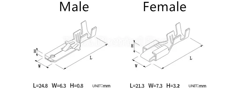 /De 6.3 Mm Terminal De Enjuague Automotriz Con Conector De Manchas Hembra Macho Terminales De ...