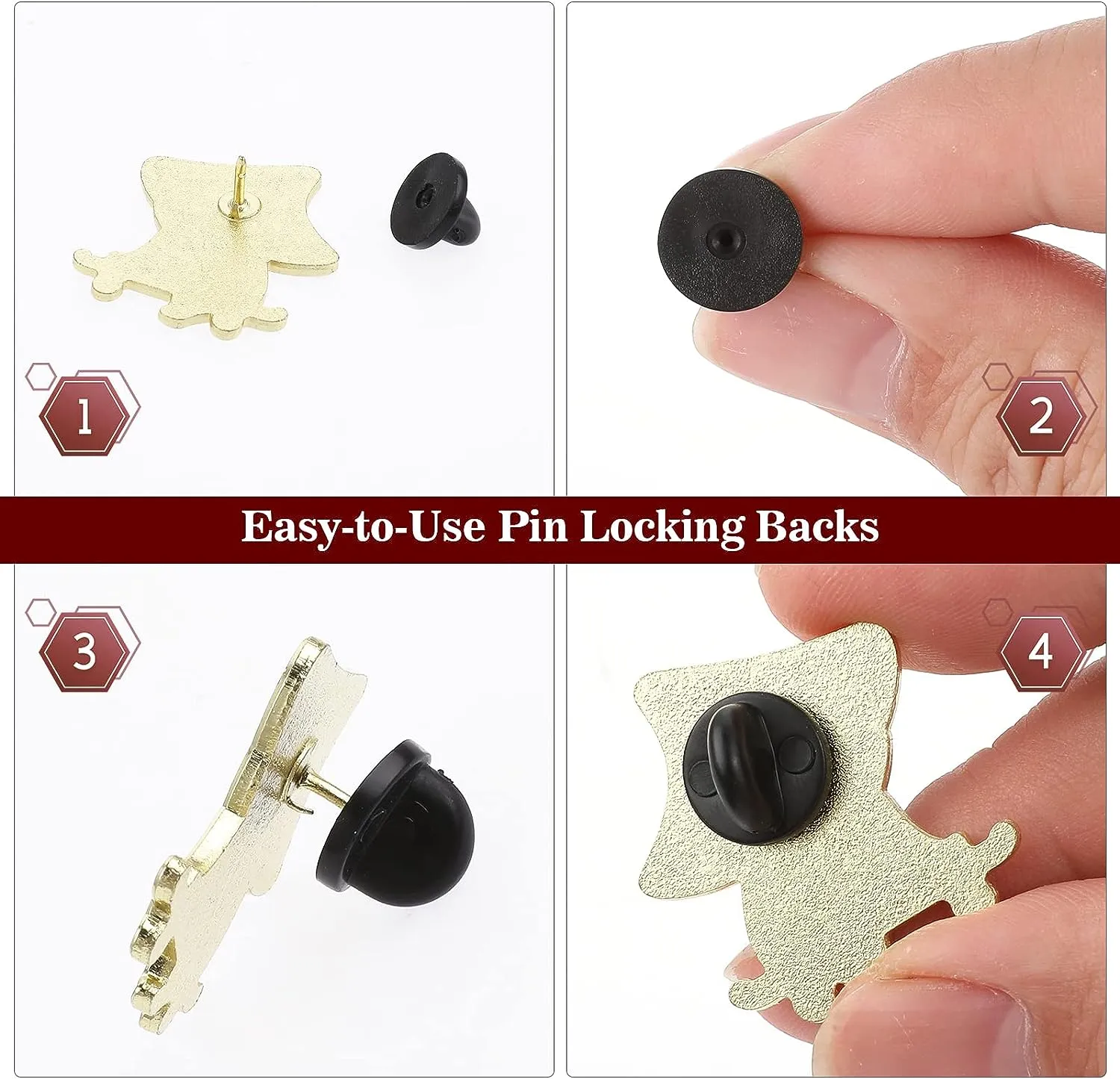 50-Black PVC Rubber Butterfly Clutch Pin Backs Tie Tack Lapel Pin ...