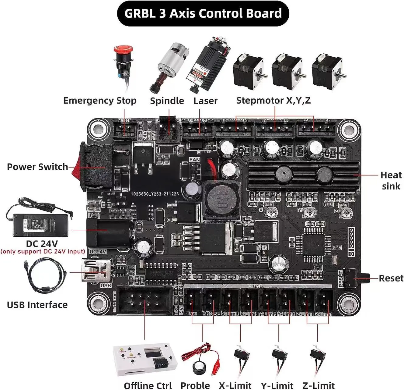 CNC 3 Axis Control Board: GRBL 1.1 USB Port... From Ddmylovely, $55.61 ...