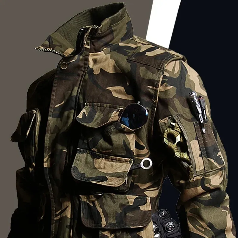 Military Cargo Sets Men Tactical Jackets and Multi-pocket Army Cargo ...