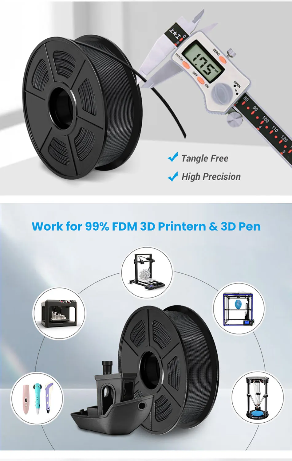 ABS Filament 1KG Plastic 1.75 mm 3D Printing Material for FDM 3D ...