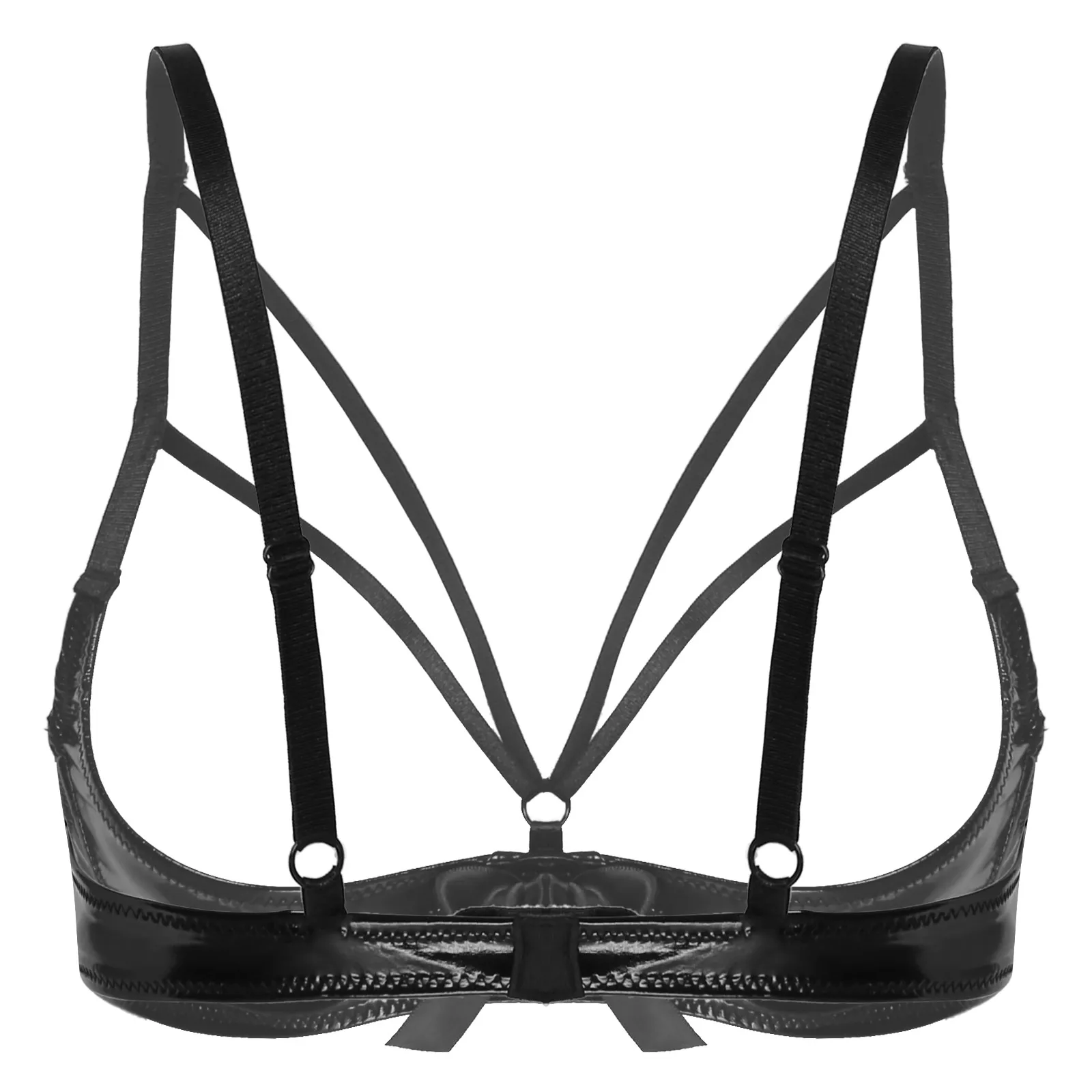 Open Cup Lingerie Patent Leather Bowknot Bra: Strappy Lingerie ...