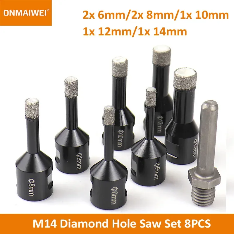 8-Piece M14 Diamond Tile Drill Bit Set for Porcelain, Granite, Marble ...