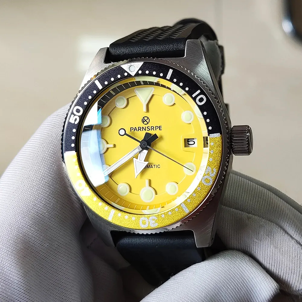 PARNSRPE Luxury Men's Watch 40mm Sapphire Glass Yellow Themed Automatic ...