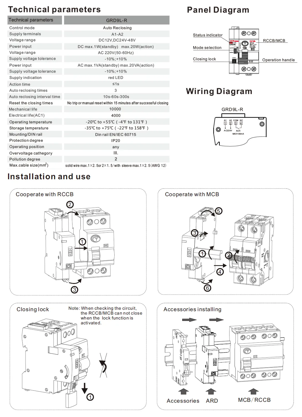GEYA Auto Recloser Relay With RCCB Circuit Breaker 40A, 63A, 30mA ...