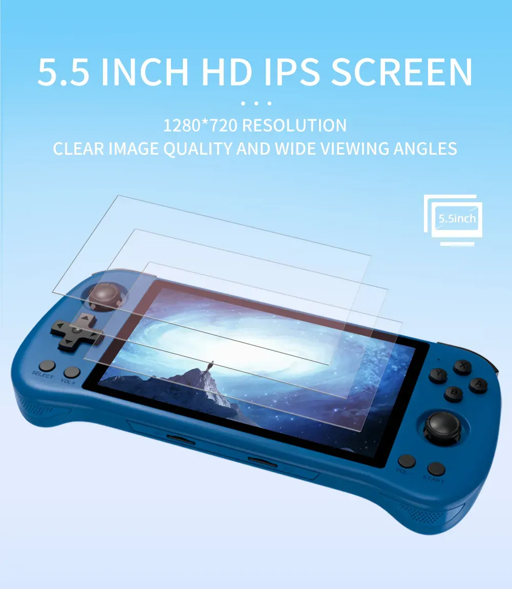 POWKIDDY X55 Retro Console 5.5 Inch 1280x720 IPS Screen RK3566 Handheld ...